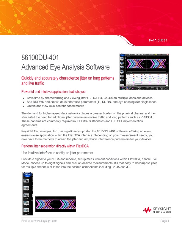 86100DU-401 Advanced Eye Analysis Software PDF Asset Page | Keysight